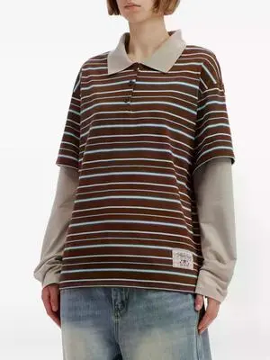 MINI CREAM Striped Double-sleeve Polo Shirt