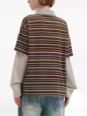 MINI CREAM Striped Double-sleeve Polo Shirt