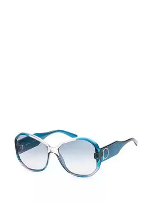 FERRAGAMO Gancini-detail Geometric-frame Sunglasses - Blue