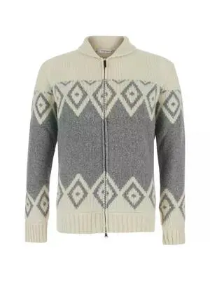 KANGRA Geometric-pattern Zip-up Cardigan - Grey