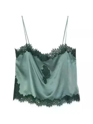 DÔEN Ava Laine Lace-trimmed Satin Top - Green