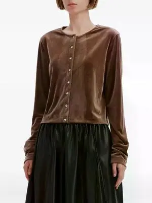 TOUT A COUP Velvet-effect Press-stud Blouse - Brown