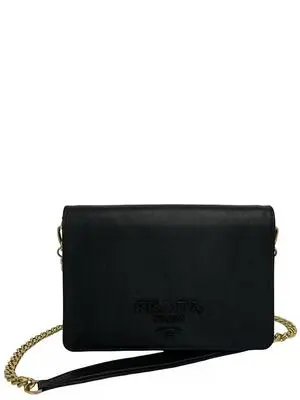 Prada Saffiano Lux Monochrome Wallet On Chain - Black
