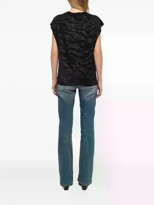 Zadig&Voltaire Cloe Rhinestone Embellished Zebra Print Cotton Tank Top