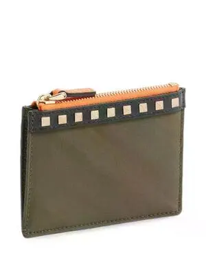 Valentino Garavani Stud U Pcoin Purse And Cardholder In Nylon And Grainy Calfskin - Green