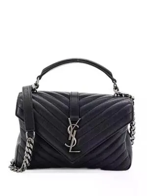 Saint Laurent Classic Monogram College Bag Matelasse Chevron Leather Medium Crossbody Bag - Black