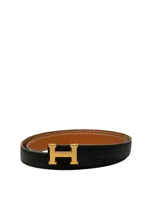 Hermès 1996 Box Calf And Courchevel Constance H Reversible Belt - Black