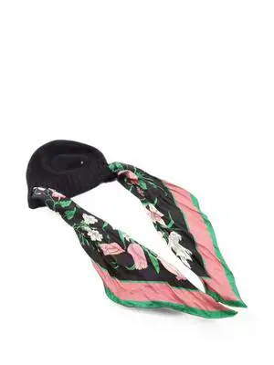 Gucci Beanie With Floral Print Silk Scarf Detail