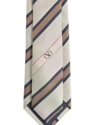 Valentino Garavani Vlogo Stripe-print Tie - Neutrals