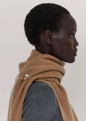 ME+EM Cashmere Triangle Knit Scarf Dark Camel Melange