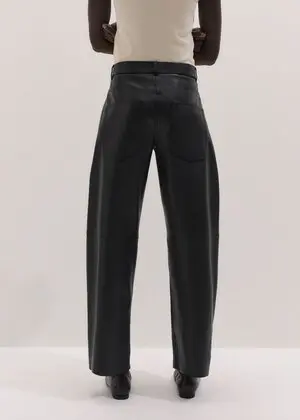 ME+EM Luxe Barrel Leather Trousers - Black/brown