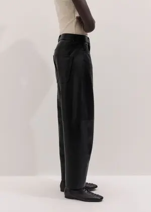 ME+EM Luxe Barrel Leather Trousers - Black/brown