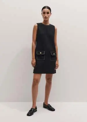 ME+EM Mini Shift Dress With Gold Button Detail
