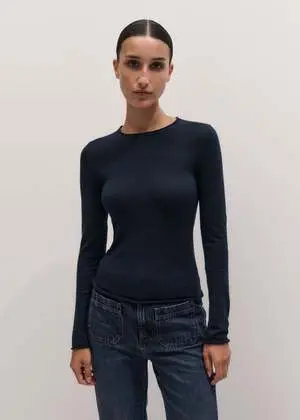 ME+EM Jersey Stitch Crew Neck Top - Navy