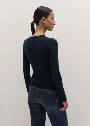 ME+EM Jersey Stitch Crew Neck Top - Navy