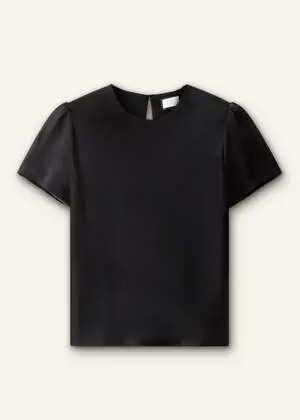ME+EM Silk Satin Puff Sleeve Top - Black