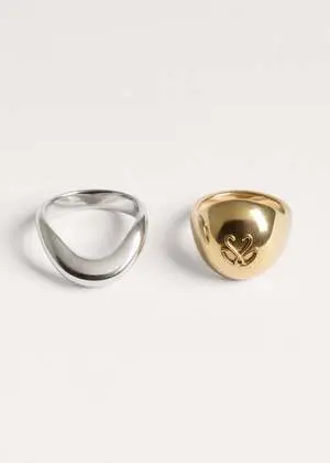 ME+EM Gold And Silver Cygnet Ring Set