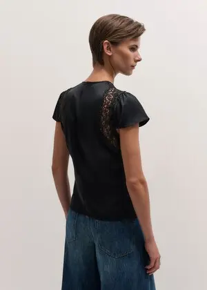 ME+EM Silk Satin And Lace Top - Black