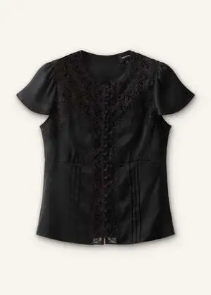 ME+EM Silk Satin And Lace Top - Black