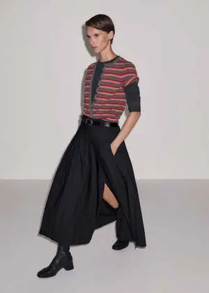 ME+EM Striped Cashmere Puff Sleeve Button-through Tee