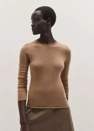 ME+EM Jersey Stitch Crew Neck Top - Deep Camel