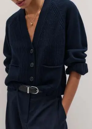 ME+EM Merino Cashmere V Neck Relaxed Cardigan - Navy