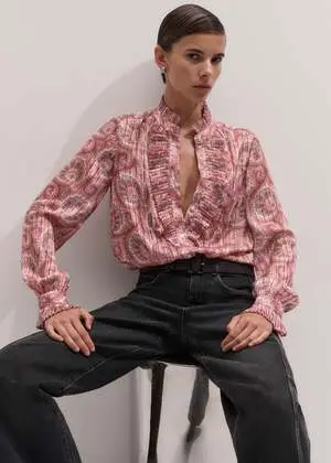 ME+EM Ornate Paisley Print Frill Blouse With Tie Detail