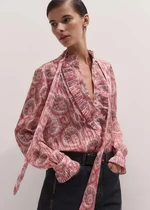 ME+EM Ornate Paisley Print Frill Blouse With Tie Detail