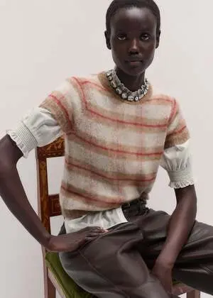 ME+EM Lofty Check Baby Tee - Camel Multi