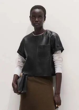 ME+EM Boxy Luxe Leather T-shirt - Black/brown