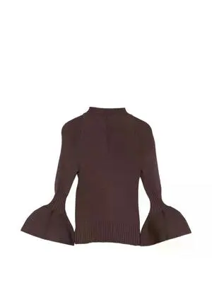 GENNY Ribbed Bell-sleeve Sweater - Brown