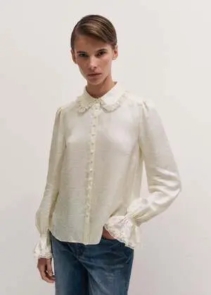 ME+EM Jacquard And Lace Trim Blouse