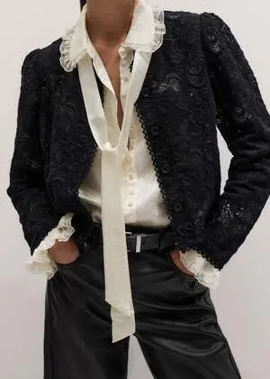 ME+EM Jacquard And Lace Trim Blouse