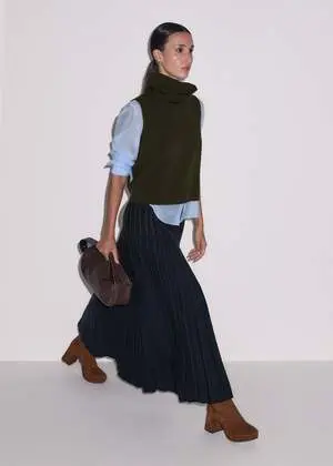 ME+EM Merino Stripe Pleat Knit Maxi Skirt - Navy/olive