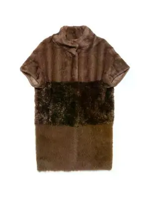 CENERE GB Faux-fur Panelled Coat - Brown