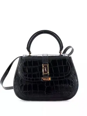 Versace Greca Goddess Top Handle Bag Crocodile Embossed Leather Medium Satchel