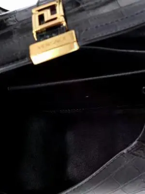 Versace Greca Goddess Top Handle Bag Crocodile Embossed Leather Medium Satchel