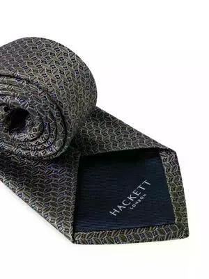 HACKETT  Geometric Leaf Pattern Neck Tie - Green