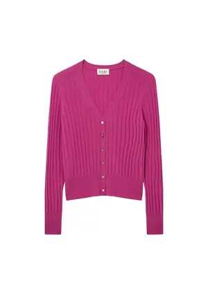 LOOP CASHMERE Wide Rib V-neck Cardigan - Pink
