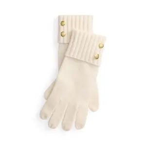 Ralph Lauren Knit Gloves With Crest-embossed Button Trim - Cream