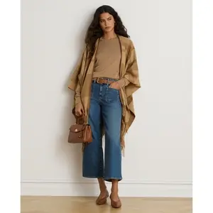 Ralph Lauren Plaid Fringe-trim Ruana - Camel Multi