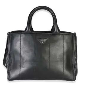 Prada Vertical Stitch Soft Calfskin Canapa Tote - Black