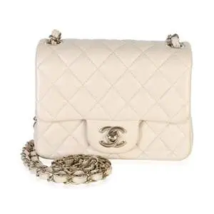 Chanel CHANEL Quilted Lambskin Square Flap Bag Beige