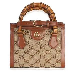 Gucci Canvas Crystal Gg Monogram Diana Tote - Brown