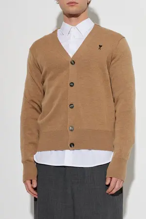 AMI Paris Wool Cardigan With Embroidered Logo
