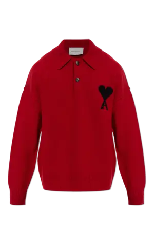 AMI Paris Wool Long-sleeve Polo Red