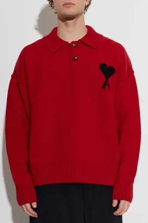 AMI Paris Wool Long-sleeve Polo - Red