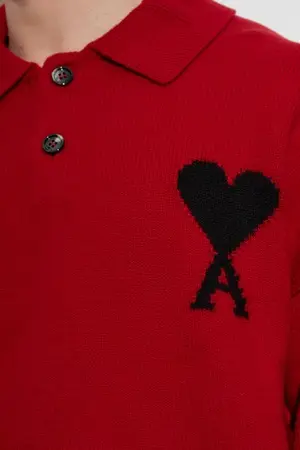 AMI Paris Wool Long-sleeve Polo - Red