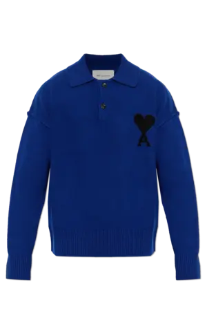AMI Paris Wool Long-sleeve Polo Blue