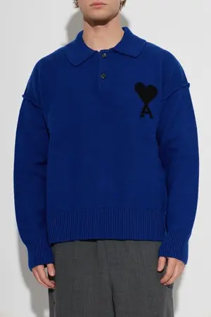 AMI Paris Wool Long-sleeve Polo - Blue
